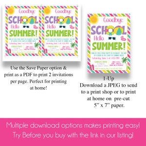 EDITABLE End of School Pool Party Invitation Goodbye School Hello ...