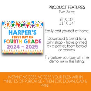 Editable Bright First Day of Fourth Grade First Day of School Sign ...