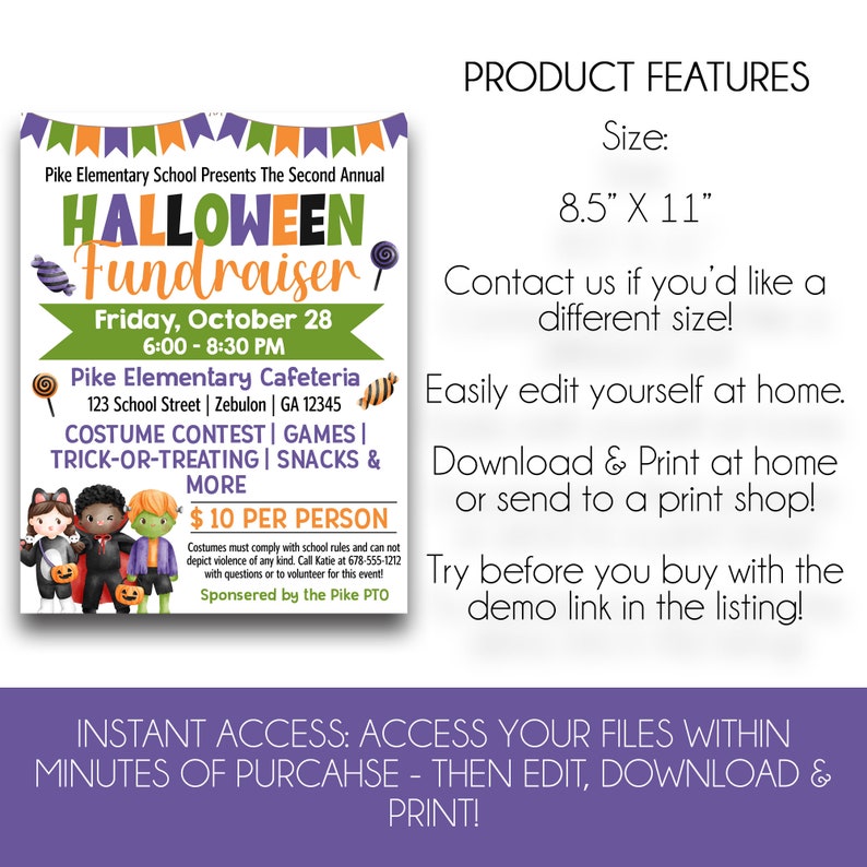 EDITABLE Halloween Fundraiser Flyer Halloween Costume - Etsy