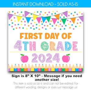 Pastel First Day of Fourth Grade Sign Pastel Printable Back to School ...