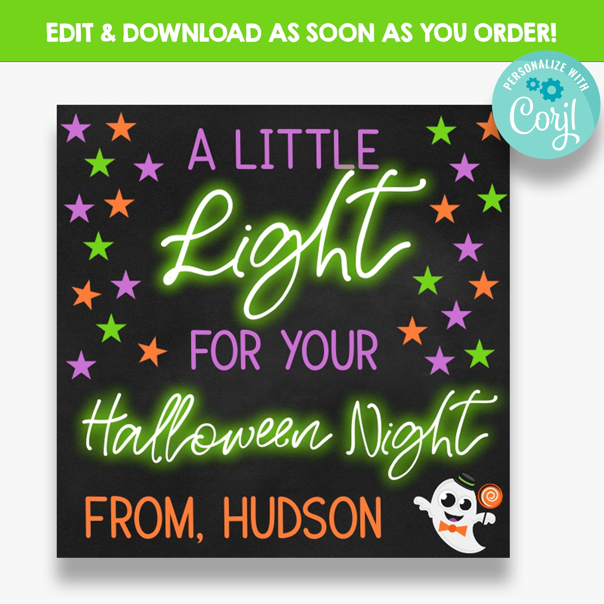 EDITABLE A Little Light for Your Halloween Night Treat Tag - Etsy