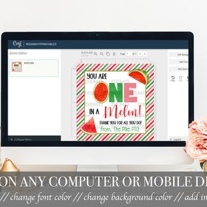 EDITABLE You Are One in a Melon Square Gift Tags | Watermelon ...