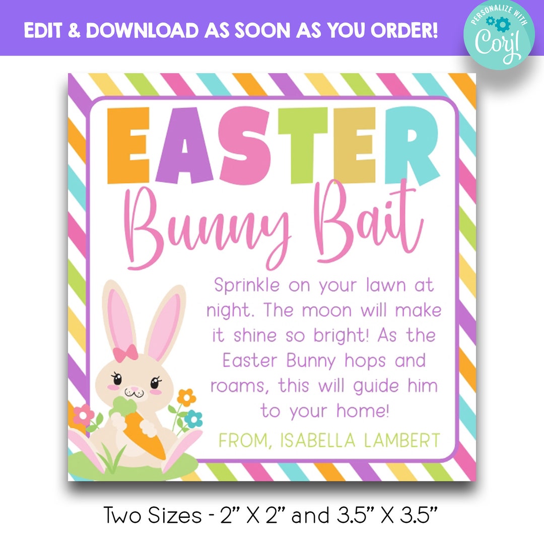 EDITABLE Easter Bunny Bait Treat Tags | Printable Easter Gift Tag ...