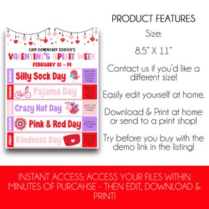 EDITABLE Valentine's Day Spirit Week Flyer | School Valentine Dress up ...