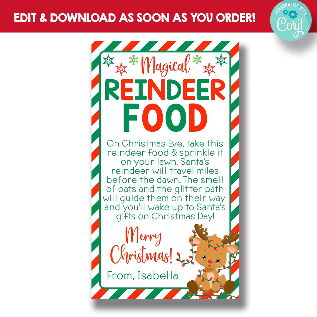EDITABLE I Magical Reindeer Food Christmas Treat Tags | Kid's Christmas ...