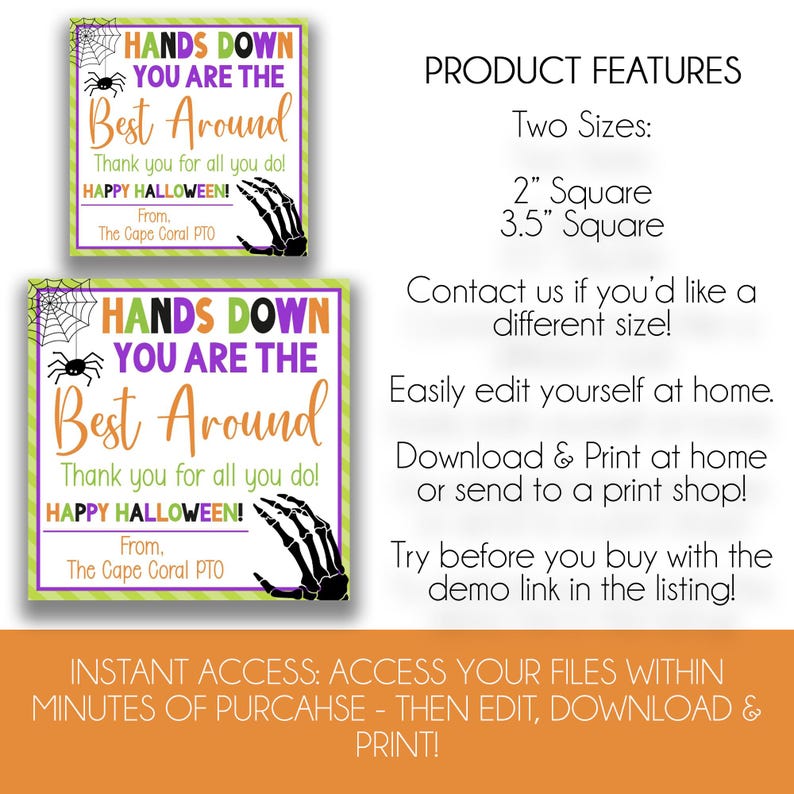 EDITABLE Hands Down You Are the Best Around Halloween Appreciation Gift ...