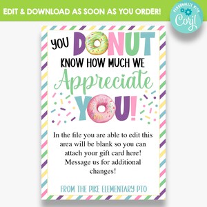 EDITABLE You Donut Know How Much We Appreciate You Gift Card Holder ...