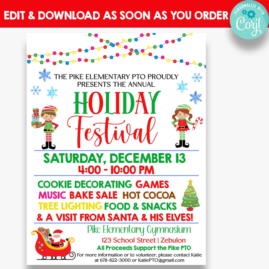 EDITABLE Holiday Festival Flyer | Christmas Festival Fundraiser | PTO ...
