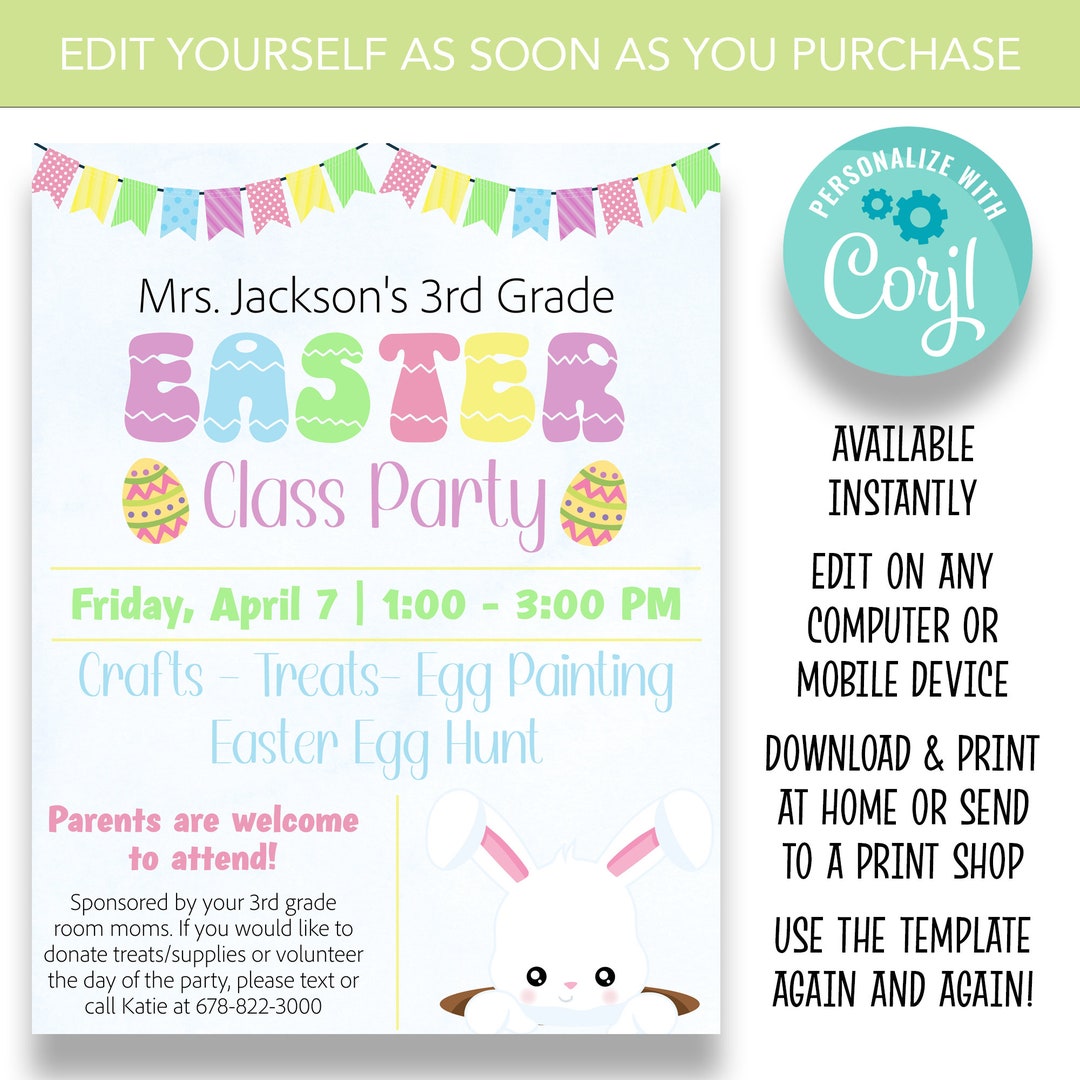 EDITABLE Class Easter Party Flyer | Printable School Easter Party ...