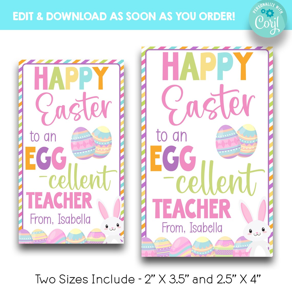 EDITABLE Happy Easter to an Egg-cellent Teacher Easter Gift Tag ...