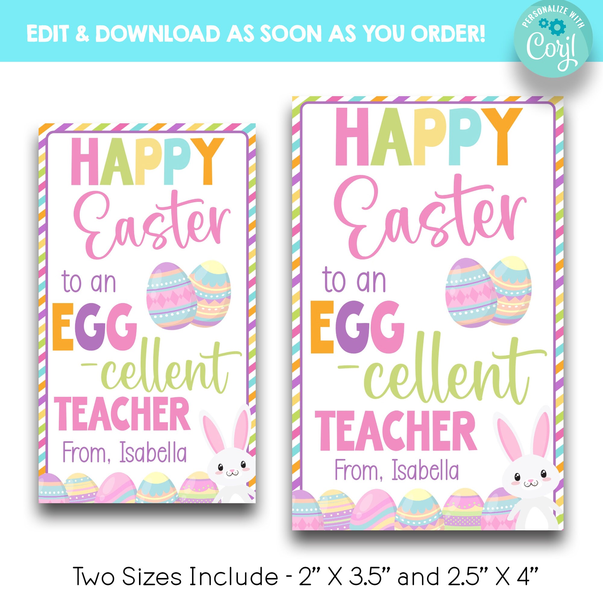 EDITABLE Happy Easter to an Egg-cellent Teacher Easter Gift Tag ...