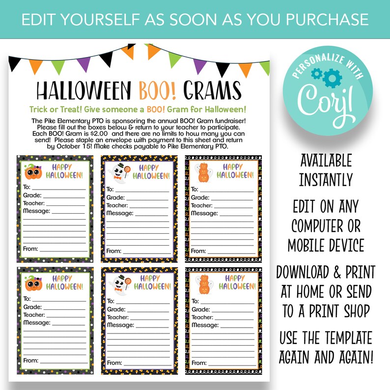 EDITABLE Boogram Halloween Candy Gram Flyer Halloween PTO - Etsy