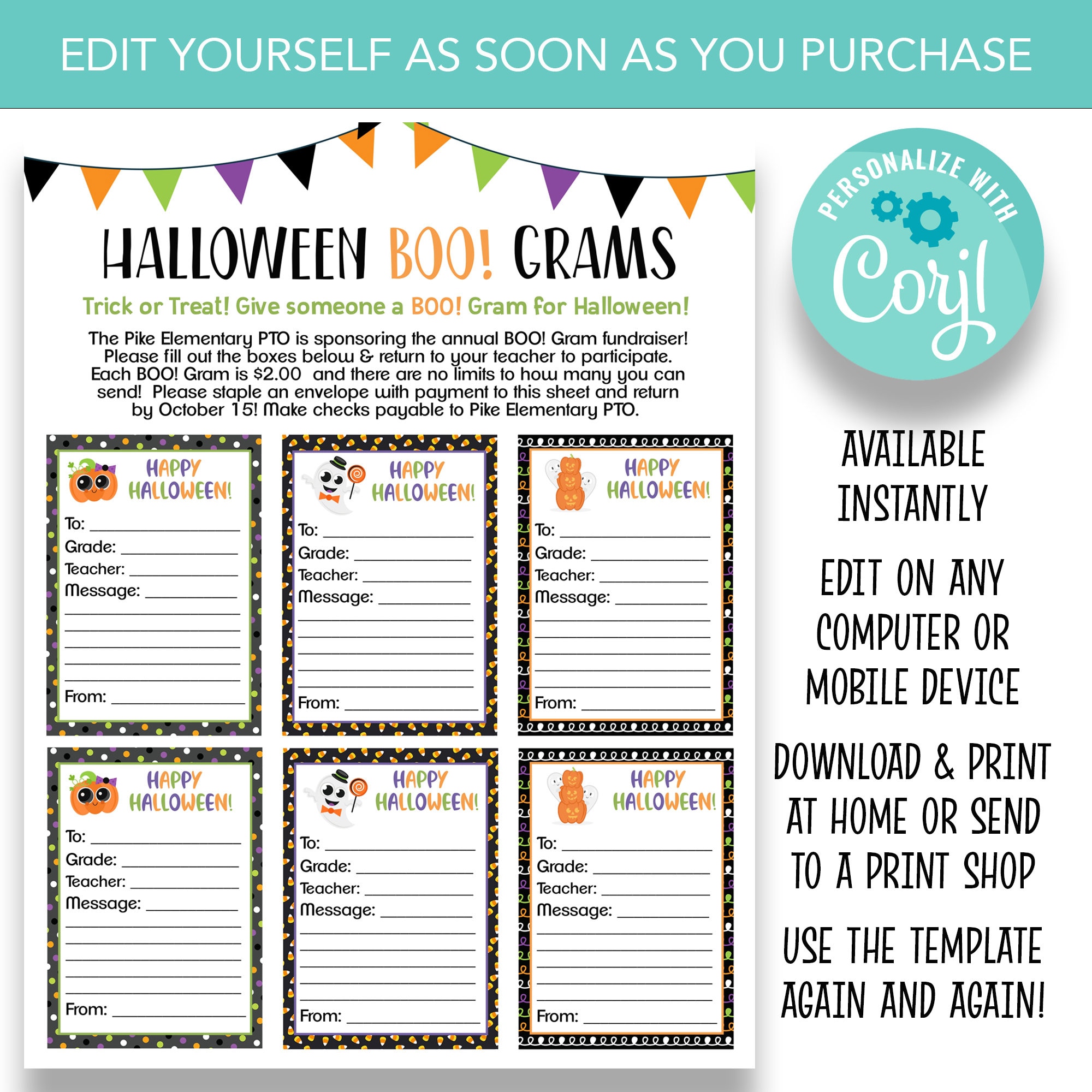 EDITABLE Boogram Halloween Candy Gram Flyer Halloween PTO - Etsy UK