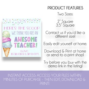 EDITABLE Blue Here's the Scoop Square Ice Cream Appreciation Gift Tags ...