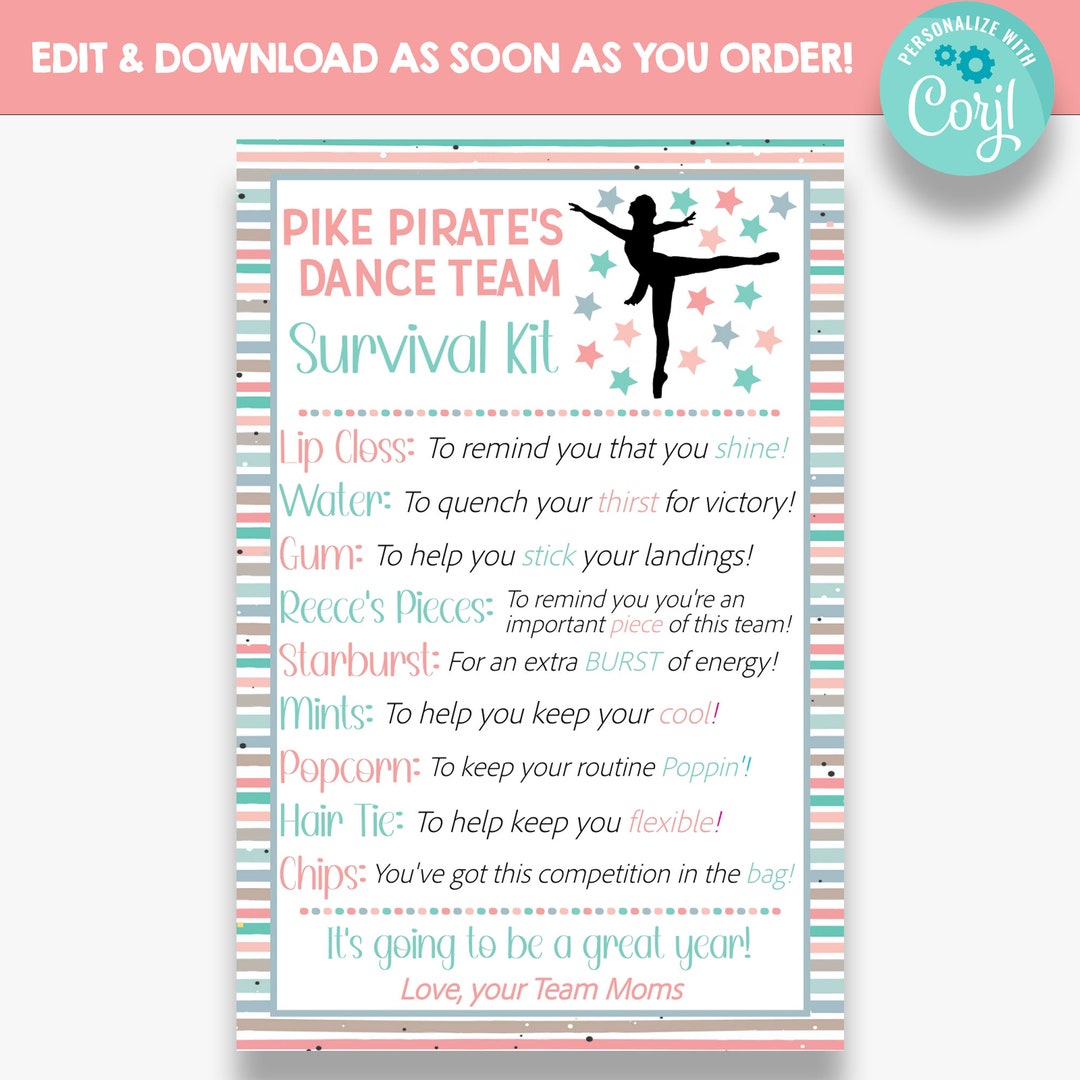 EDITABLE Dance Team Survival Kit Cards | Dance Team Gift Tags |dancer ...