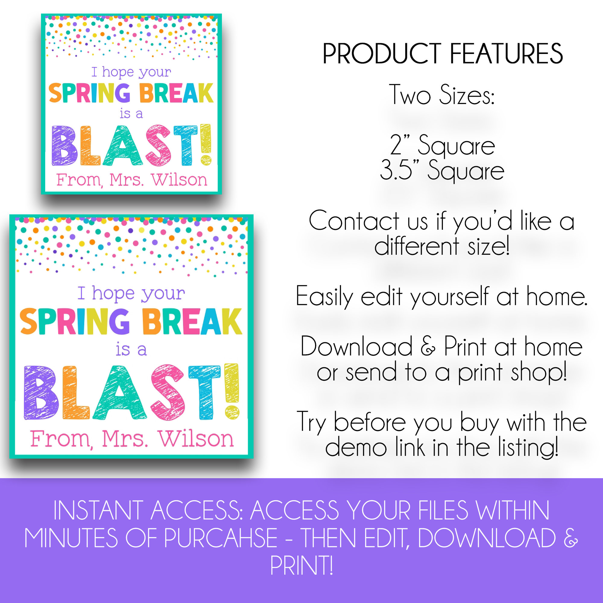 EDITABLE Pastel I Hope Your Spring Break is a Blast Treat Bag Tags ...