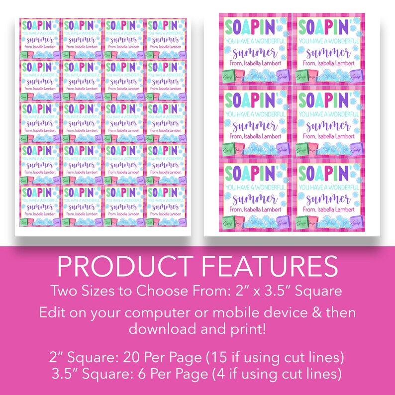 EDITABLE Soapin' You Have a Wonderful Summer Gift Tags - Etsy