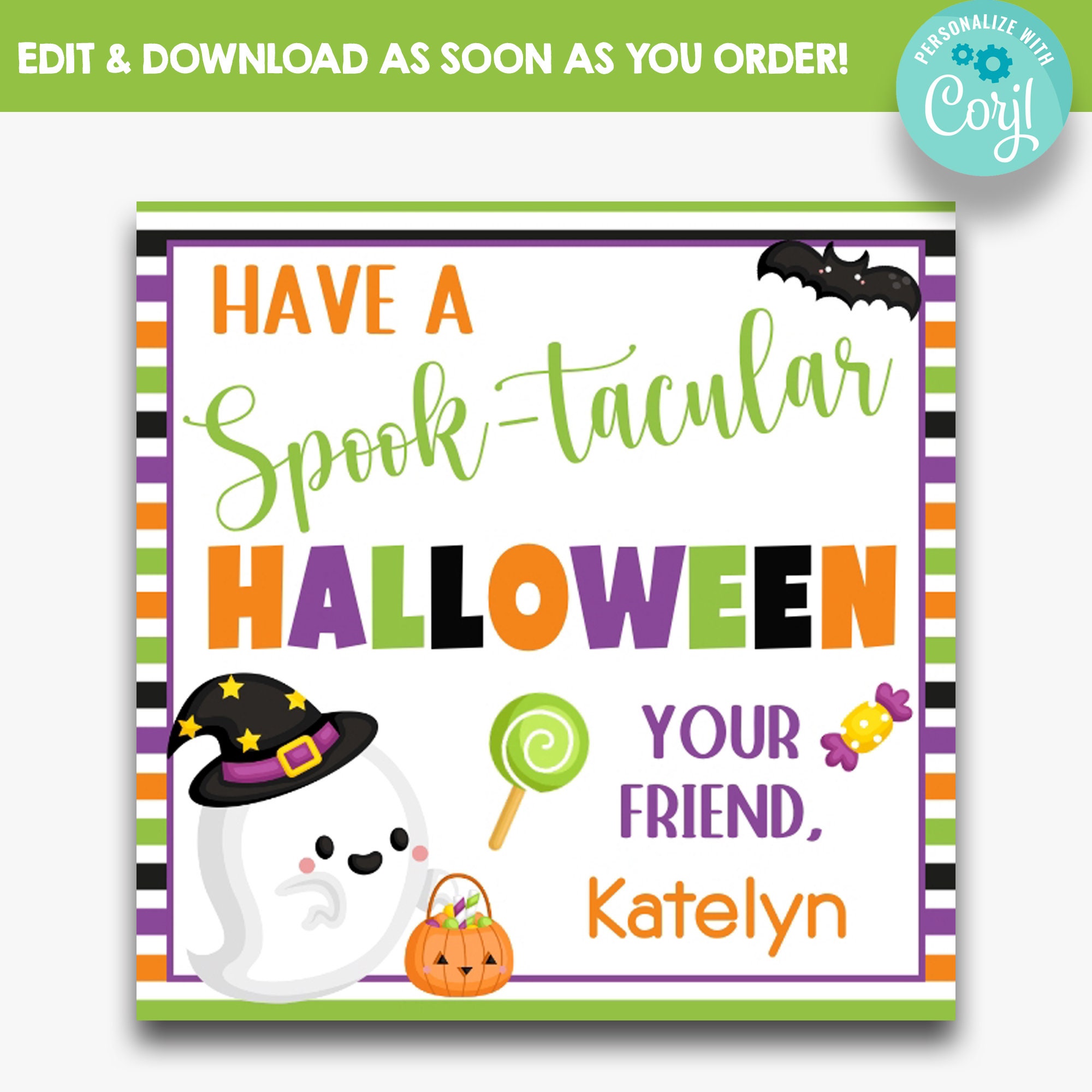 EDITABLE Have a Spook-tacular Halloween Treat Tags Kids - Etsy