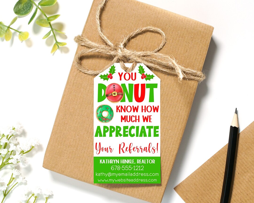 EDITABLE Christmas Donut Referral Marketing Gift Tags | Donut Know How ...