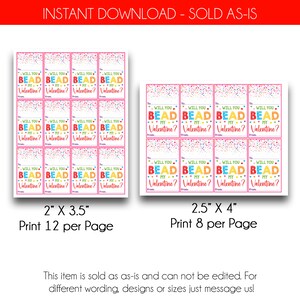 INSTANT DOWNLOAD | Will You Bead My Valentine Kid's Treat Tags ...