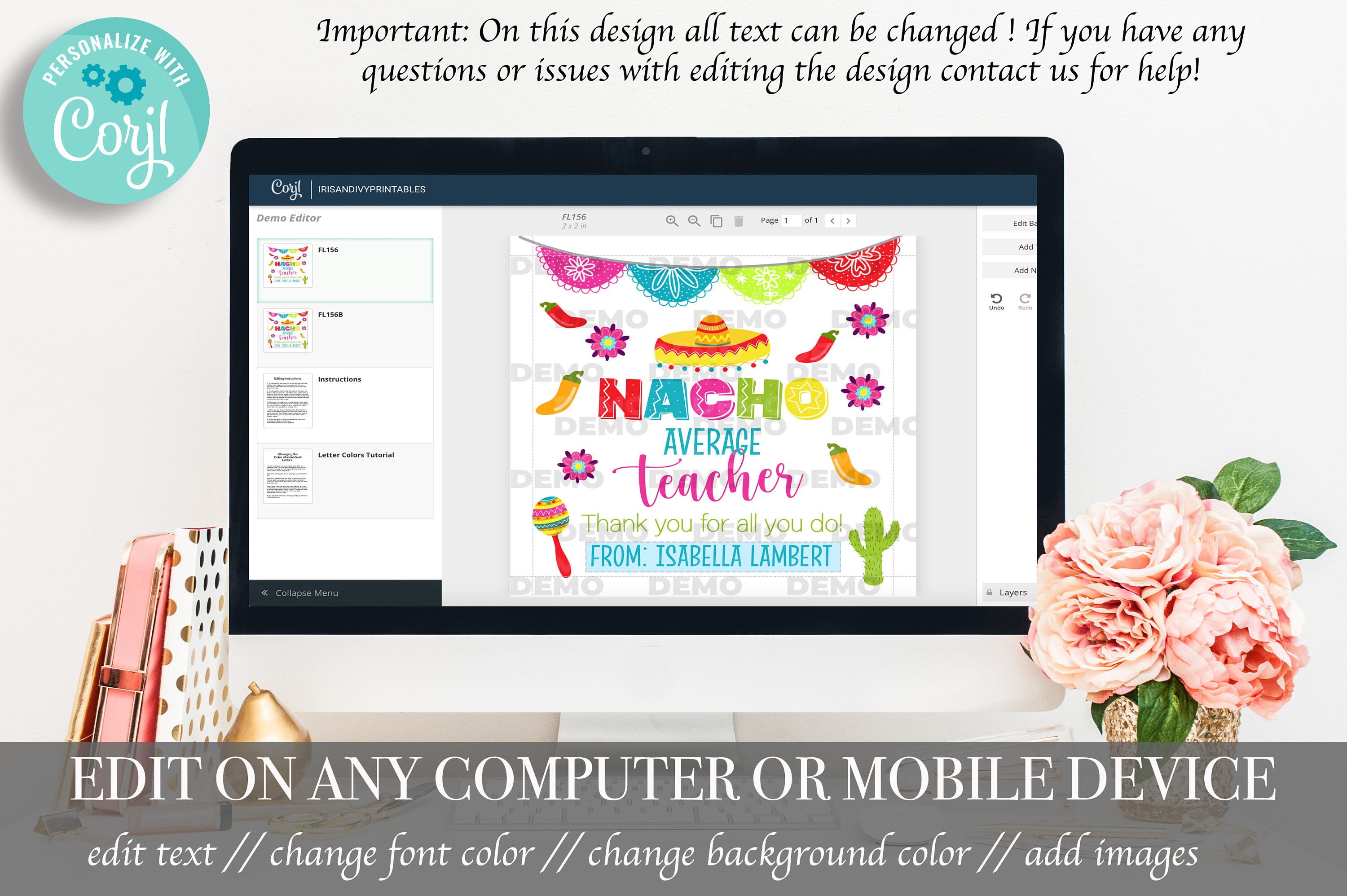 EDITABLE Nacho Average Teacher Square Gift Tag Square End of - Etsy