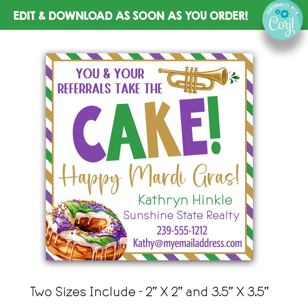 EDITABLE You & Your Referrals Take the Cake Mardi Gras Marketing Pop by ...