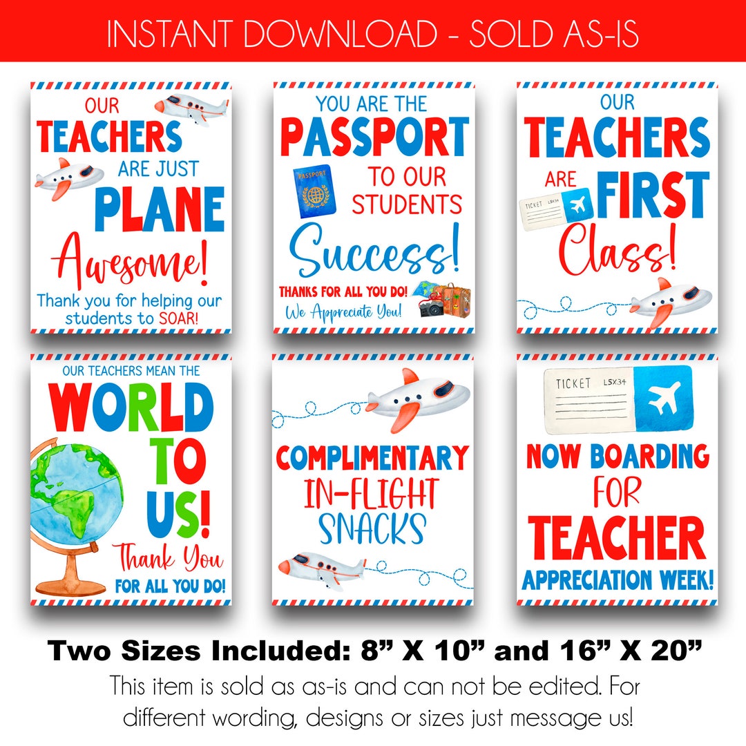 INSTANT DOWNLOAD | Plane Awesome Teacher Appreciation Week Signs ...