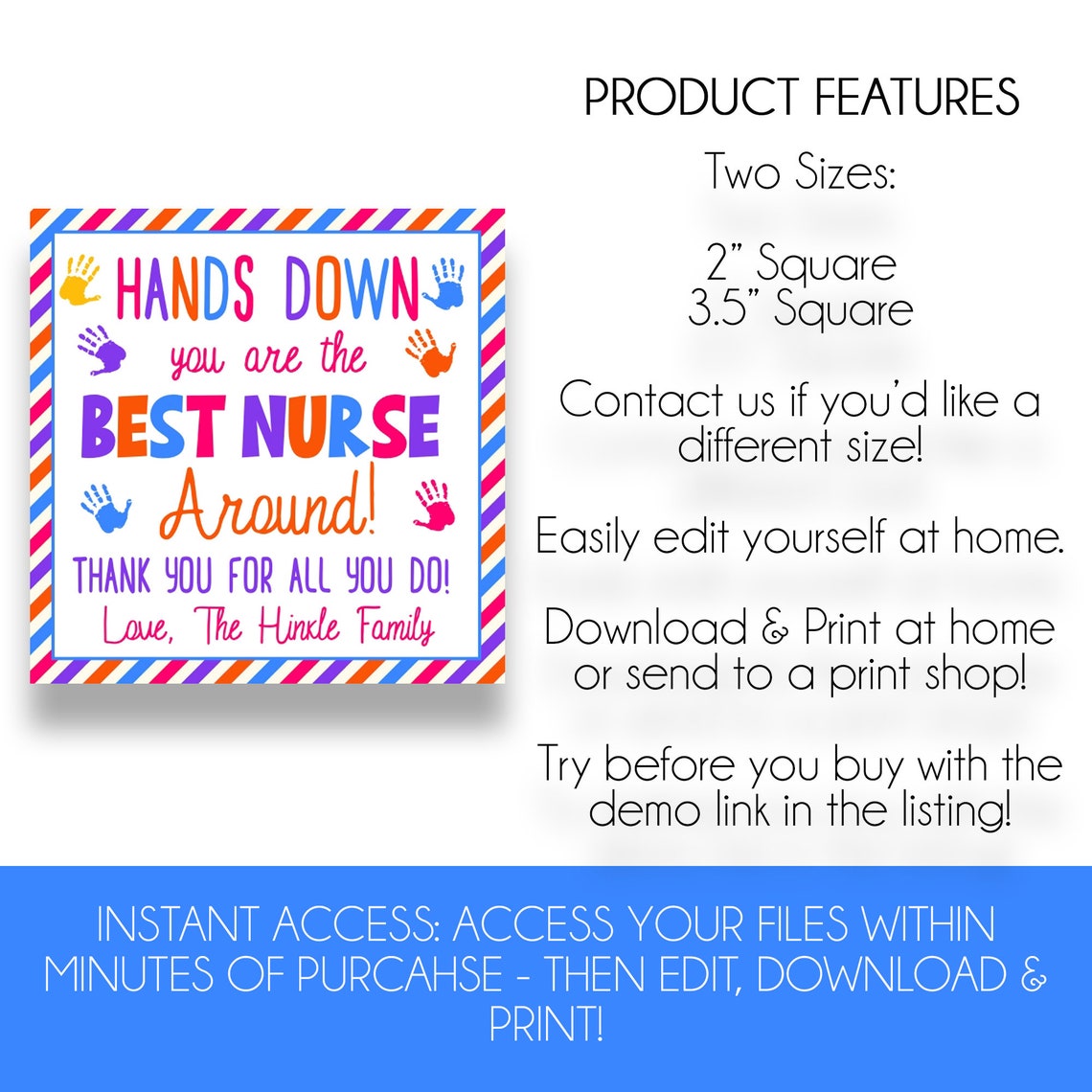 EDITABLE Hands Down You Are the Best Nurse Around Gift Tags - Etsy