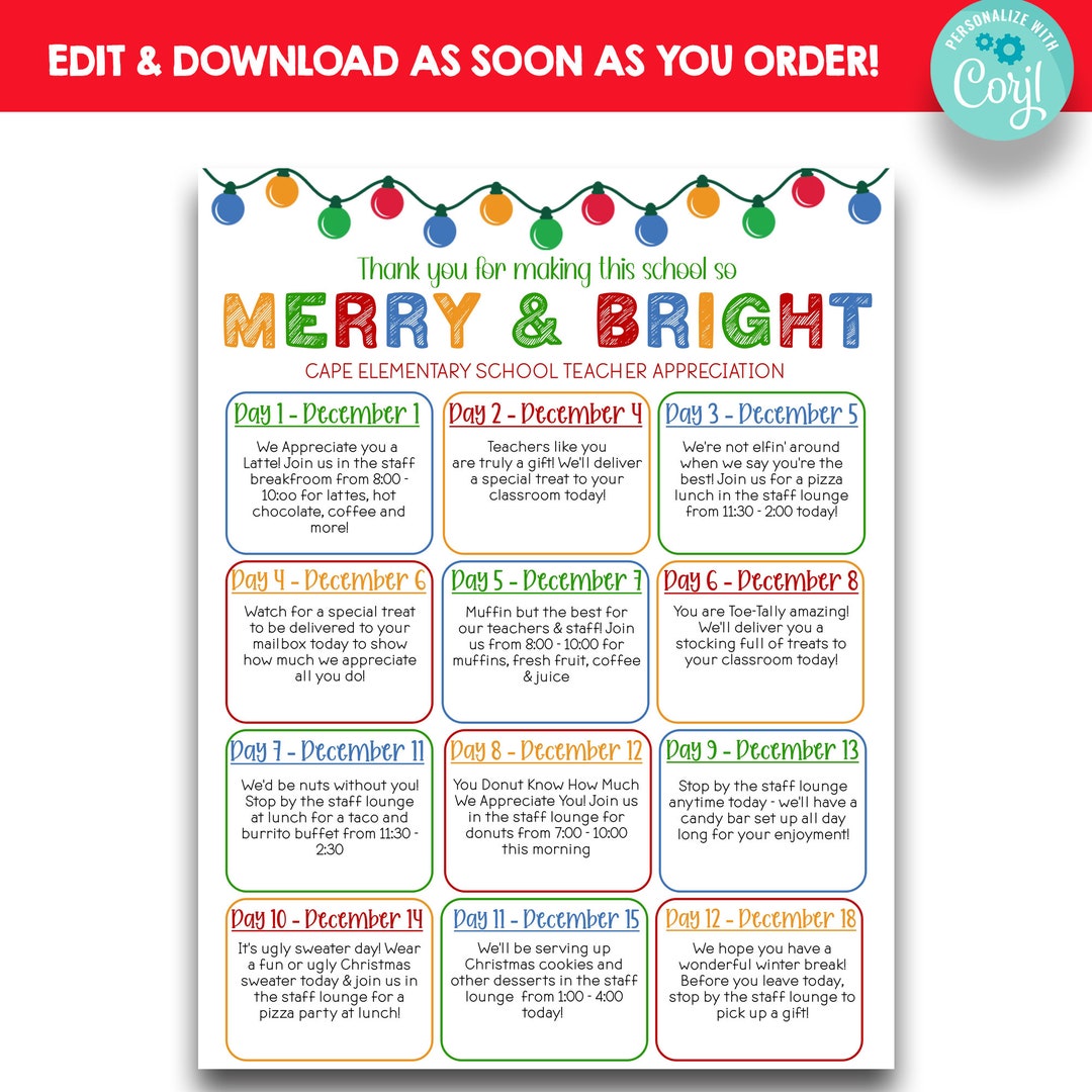 EDITABLE Holiday Themed Teacher Appreciation Flyer Thanks for Making ...