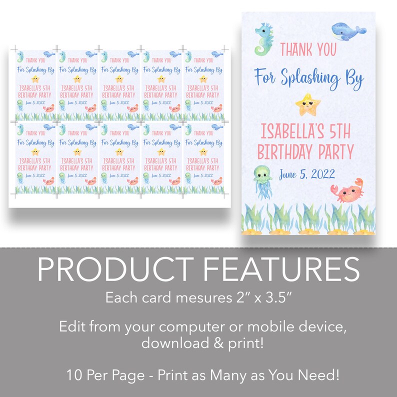 INSTANT DOWNLOAD | EDITABLE Under the Sea Kid's Birthday Favor Tags ...