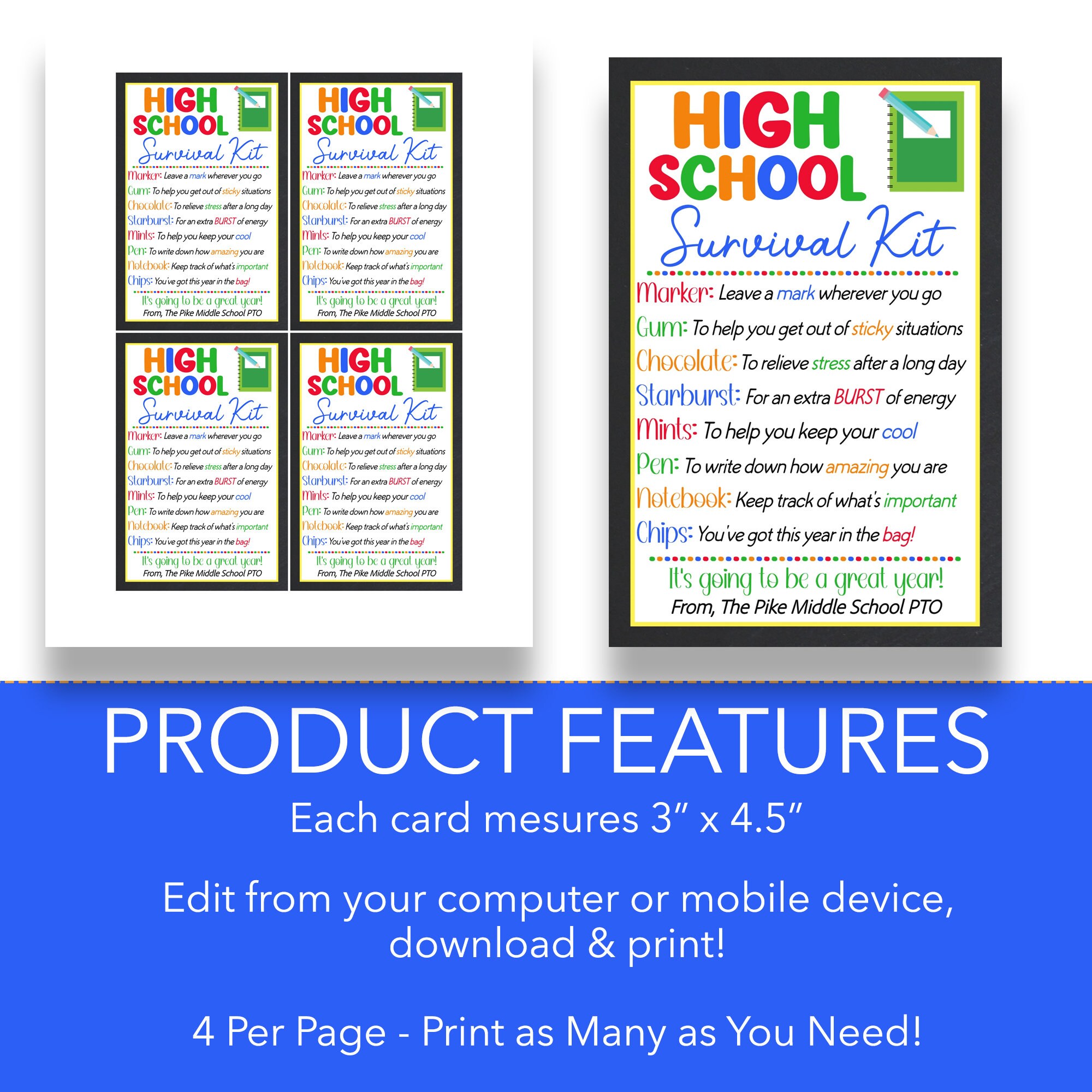 EDITABLE Hign School Survival Kit Gift Tags Back to School - Etsy