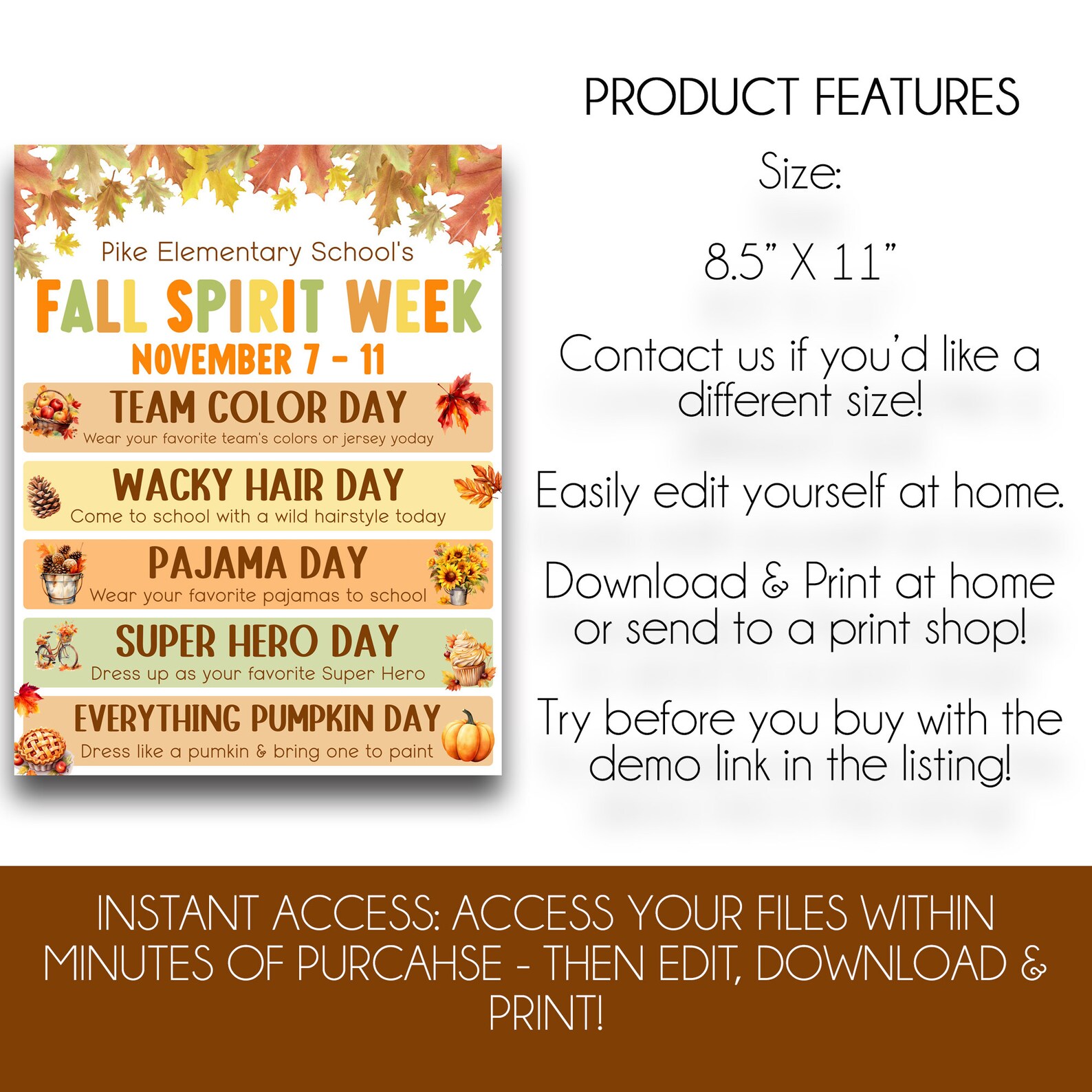 EDITABLE Fall Spirit Week Flyer | School Spirit Week Flyer for Fall ...