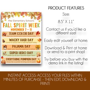 EDITABLE Fall Spirit Week Flyer | School Spirit Week Flyer for Fall ...