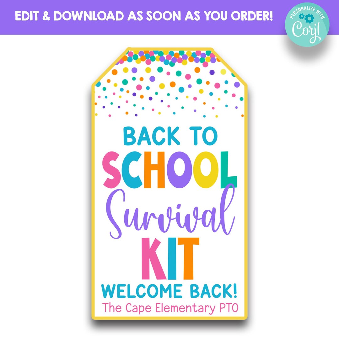 EDITABLE Pastel Back to School Survival Kit Treat Bag Tags | School ...
