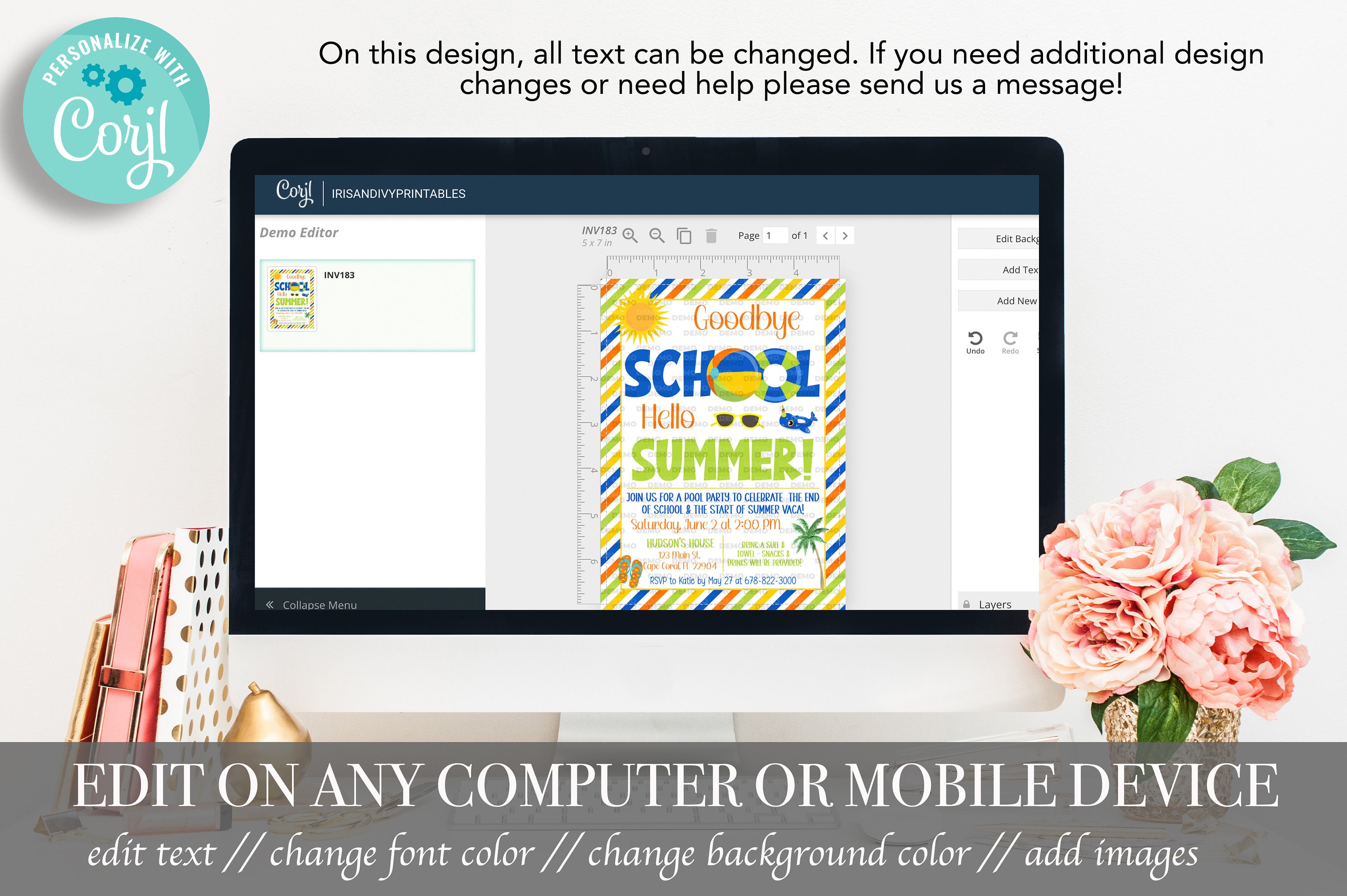 EDITABLE Goodbye School Hello Summer End of School Party Invitations ...