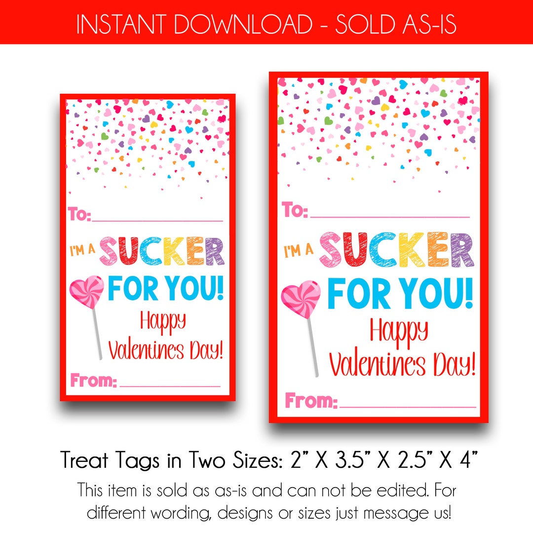 INSTANT DOWNLOAD | I'm a Sucker for You Valentine's Day Tags | Kid's ...