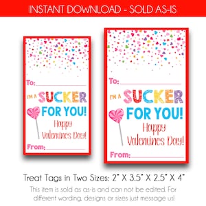 INSTANT DOWNLOAD | I'm a Sucker for You Valentine's Day Tags | Kid's ...