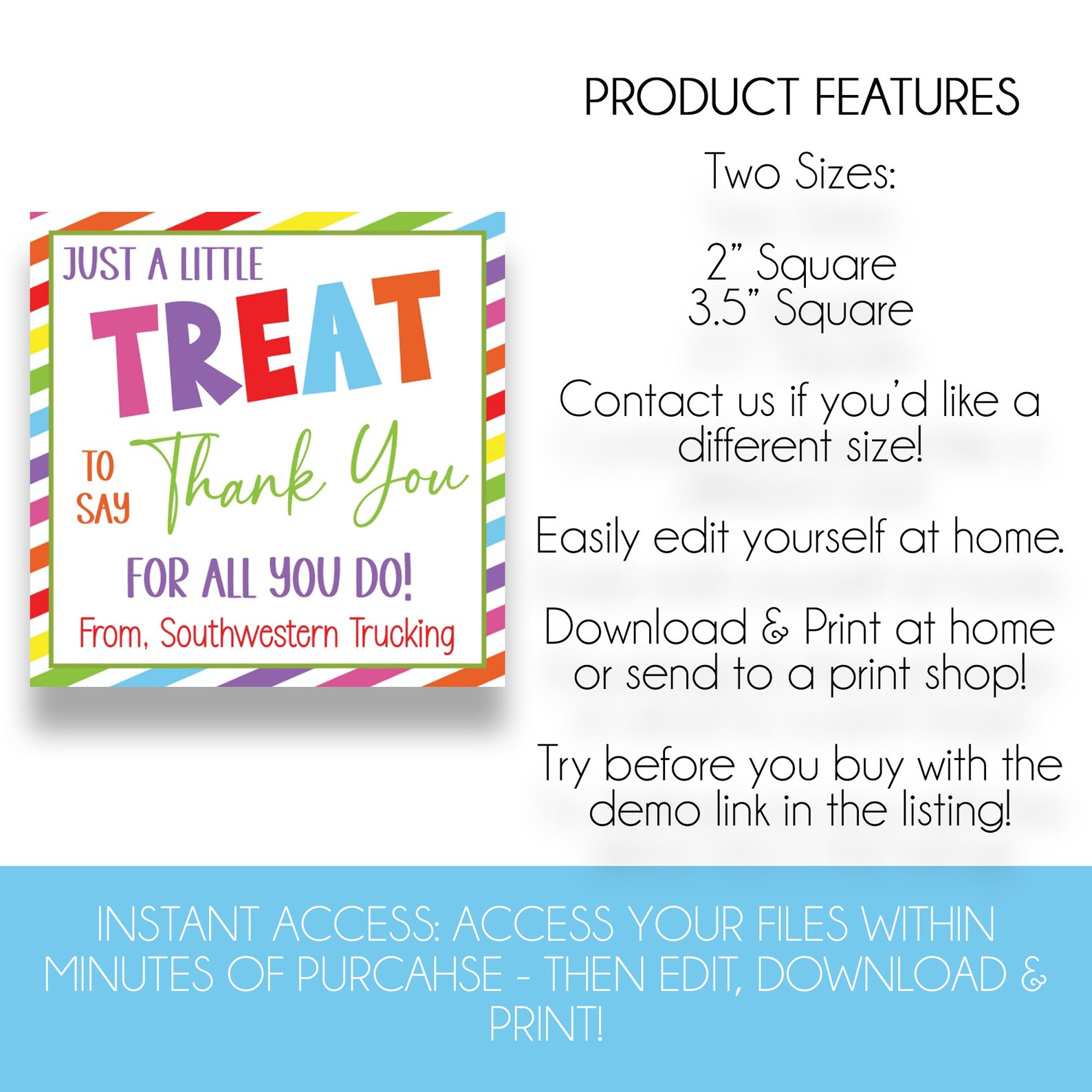 EDITABLE Just a Little Treat to Say Thank You for All You Do Square ...