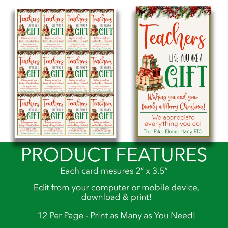 EDITABLE Teachers Like You Are a Gift Christmas Gift Tags | Holiday ...