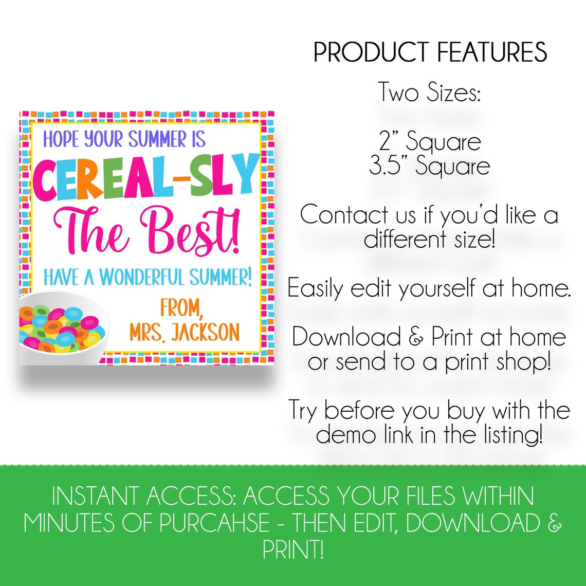 EDITABLE Hope Your Summer is Cereal-sly the Best Kids Gift Tags | End ...