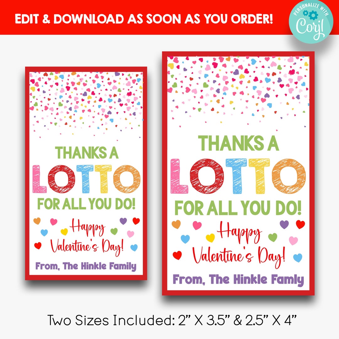 EDITABLE Thanks a Lotto for All You Do Valentine's Gift Tag | Lottery ...