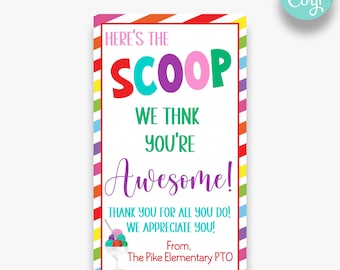 PRINTABLE Here's the SCOOP You're the BEST Ice Cream Tag Instant ...