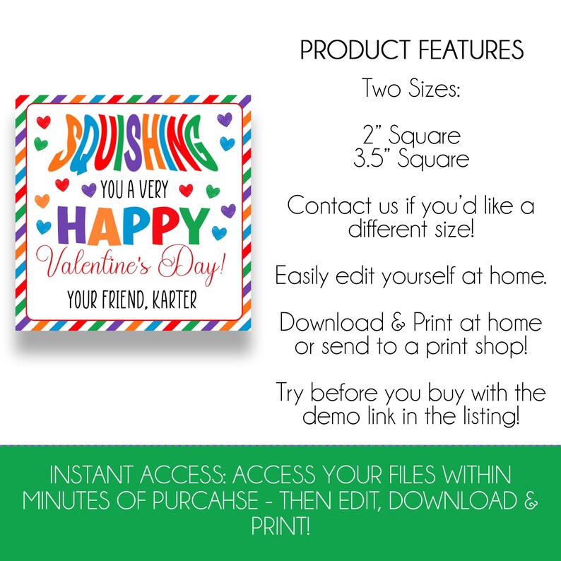 EDITABLE Squish Toy Valentine Tags Squising You a Happy - Etsy