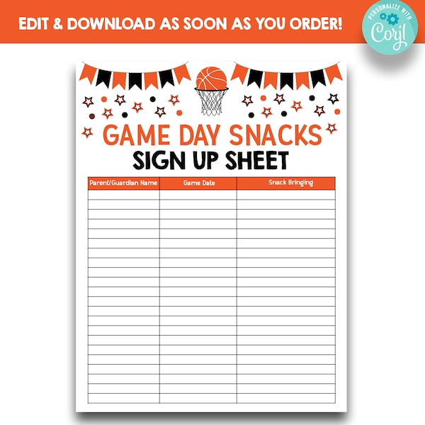 Basketball Game Snack Sign Up - Etsy