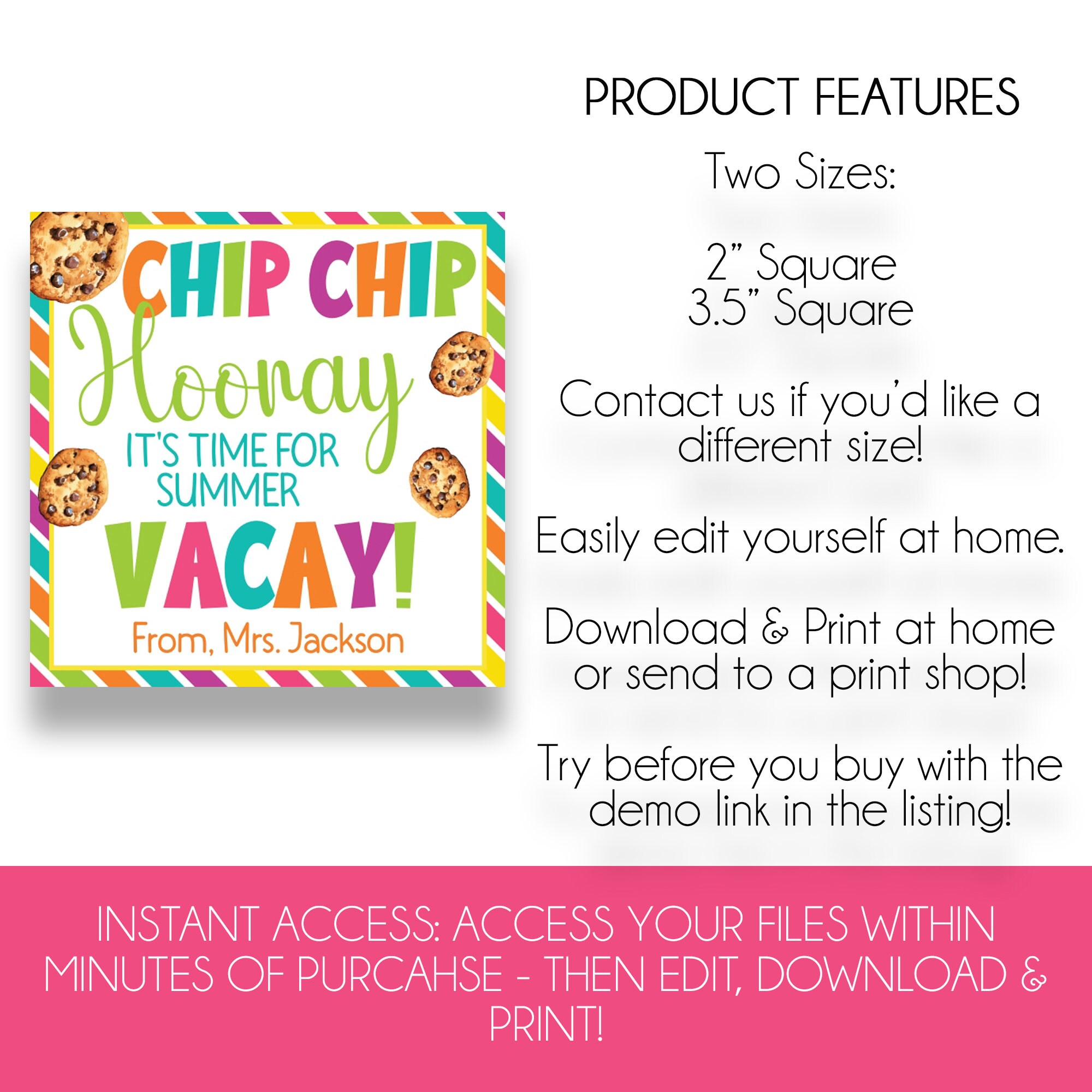 EDITABLE Chip Chip Hooray It's Time for Summer Vacay Treat Tags ...