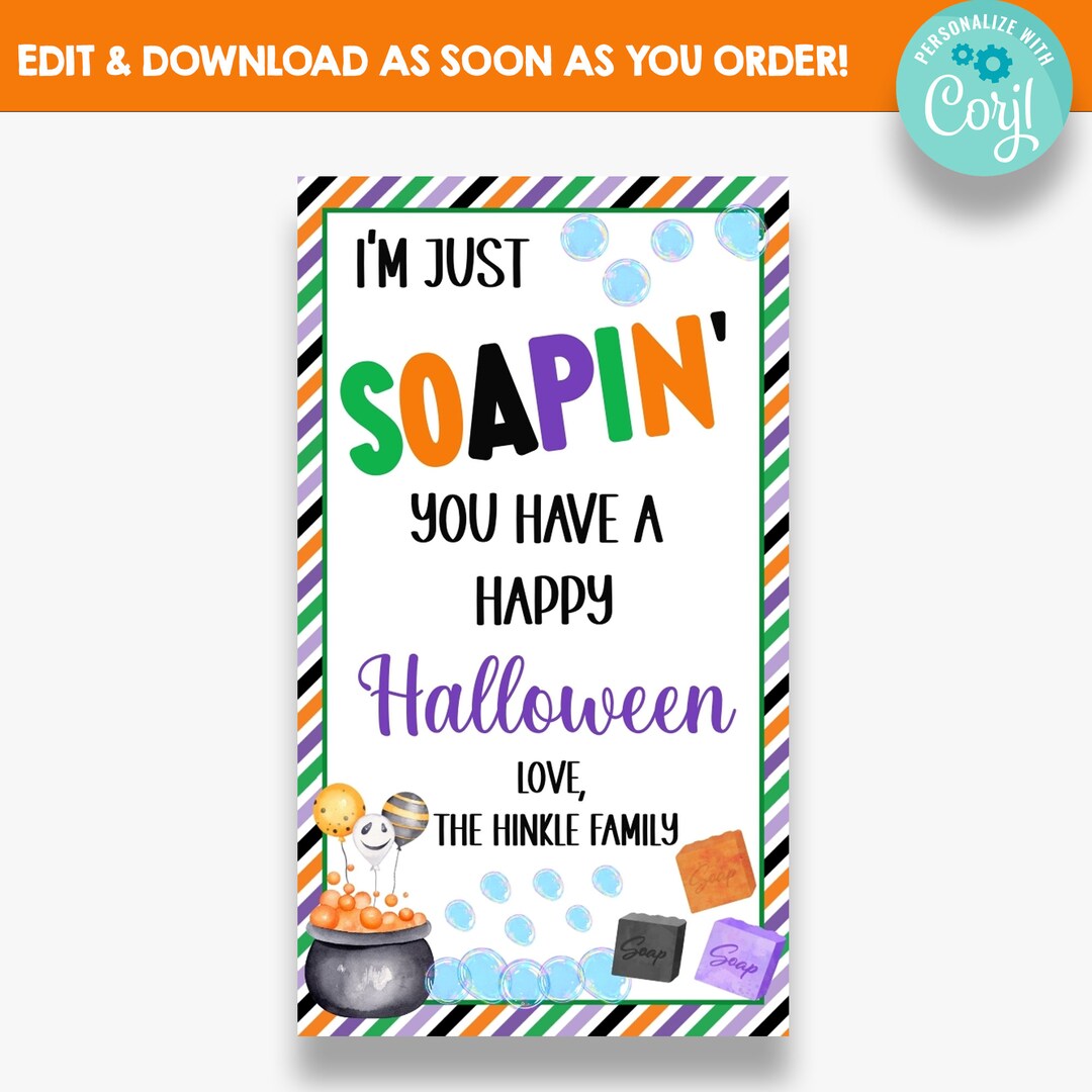 EDITABLE Soapin' You Have a Happy Halloween Rectangle Gift Tags | Soap ...