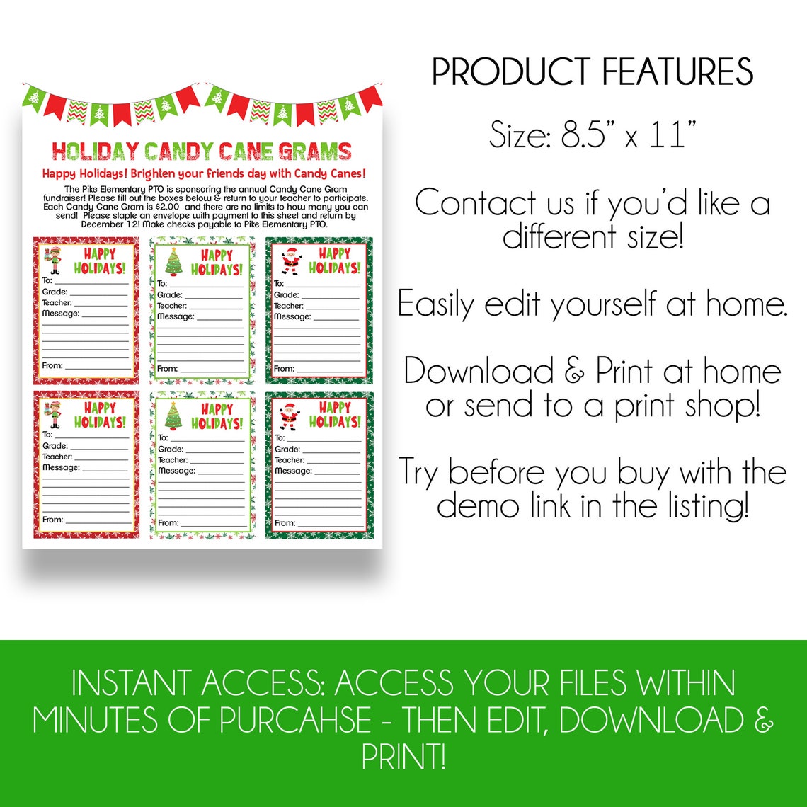 EDITABLE Holiday Candy Gram Flyer Candy Cane Sale Flyer - Etsy