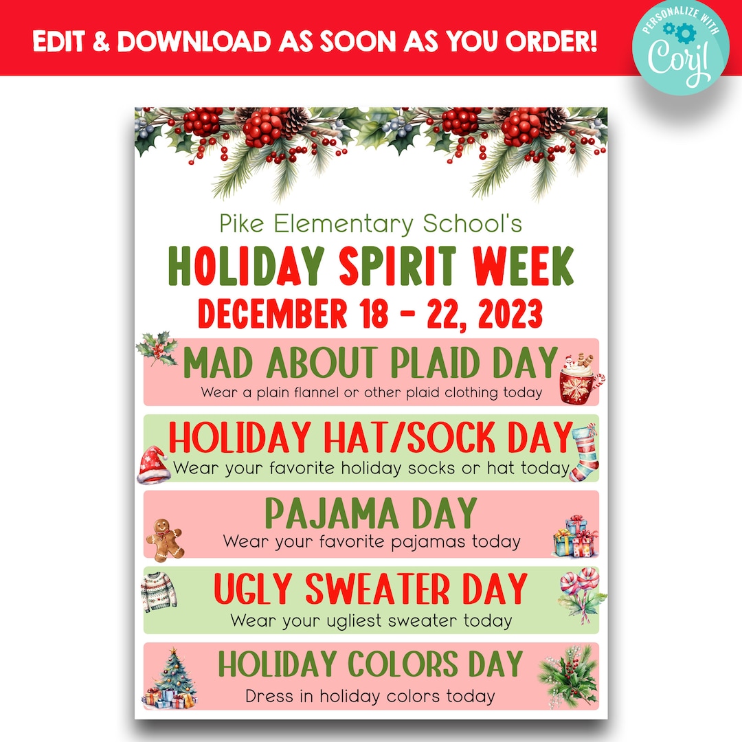 EDITABLE Holiday Spirit Week Flyer Christmas Spirit Week Flyer School ... EDITABLE Holiday Spirit Week Flyer Christmas Spirit Week Flyer School ...
