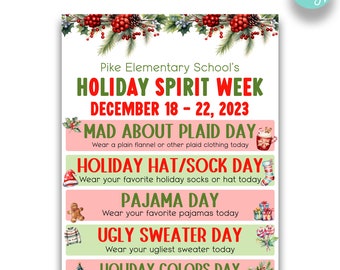 EDITABLE Christmas Spirit Week Flyer Canva Template, School Spirit ...