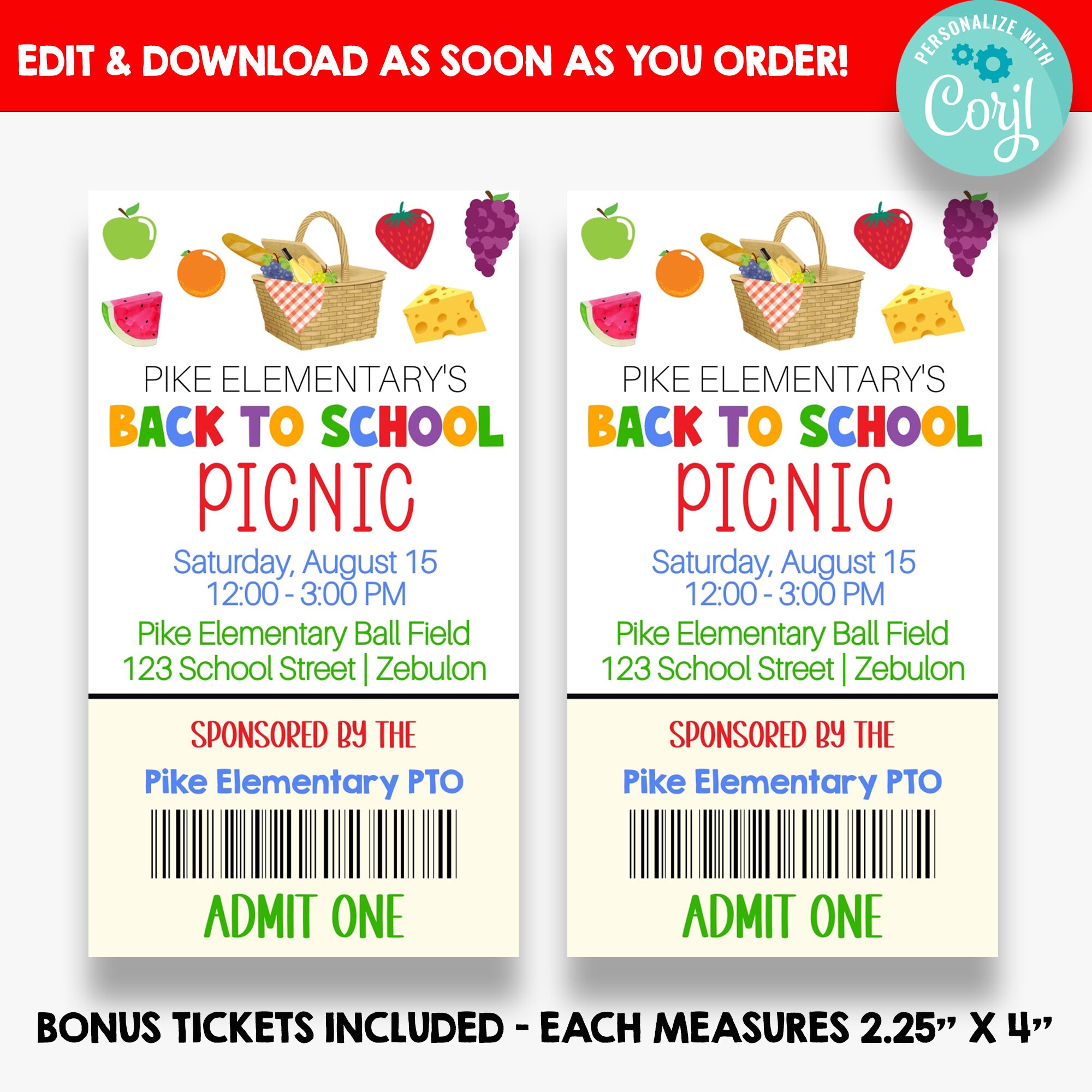 EDITABLE Back to School Picnic Flyer With Bonus Tickets | Back to ...